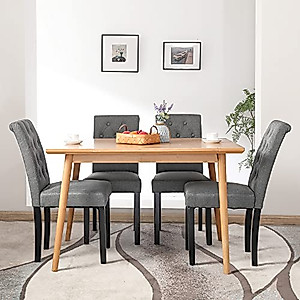 LSSBOUGHT Button-Tufted Upholstered Fabric Dining Chairs with Solid Wood Legs, Set of 4 (Gray)
