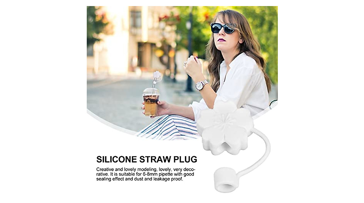 Reusable Silicone Straw Caps - SEWACC White Sakura