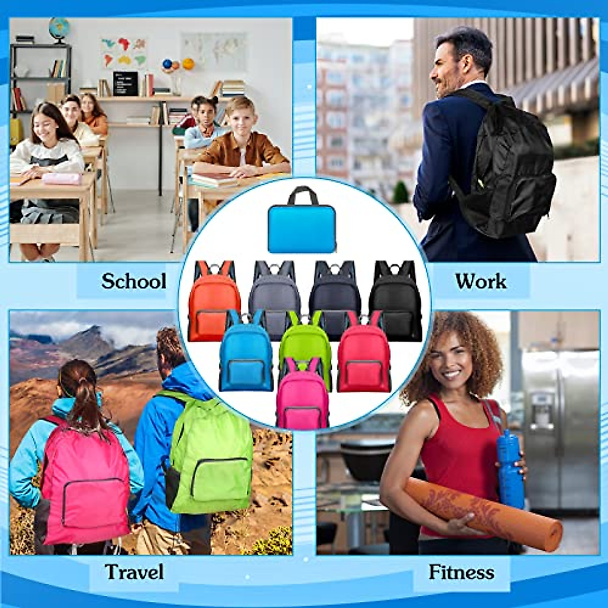 150 Pcs Backpacks Bulk, 17 Inch Lightweight Back Packs Foldable Basic Backpack Travel Book Bag for Charity Events (Multi Colors)