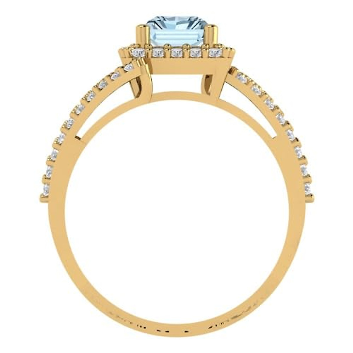 Clara Pucci 2.10ct Emerald Cut Solitaire Halo Blue Simulated Diamond Engagement Promise Anniversary Bridal Ring 18K Yellow Gold 9.75