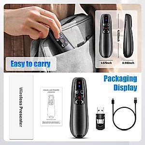 2-in-1 USB Type C Presentation Clicker, Clicker for PowerPoint Presentations, Rechargeable Wireless Presenter Remote, Pointer RF 2.4GHz USB PowerPoint Clicker Slide Advancer with Volume Control