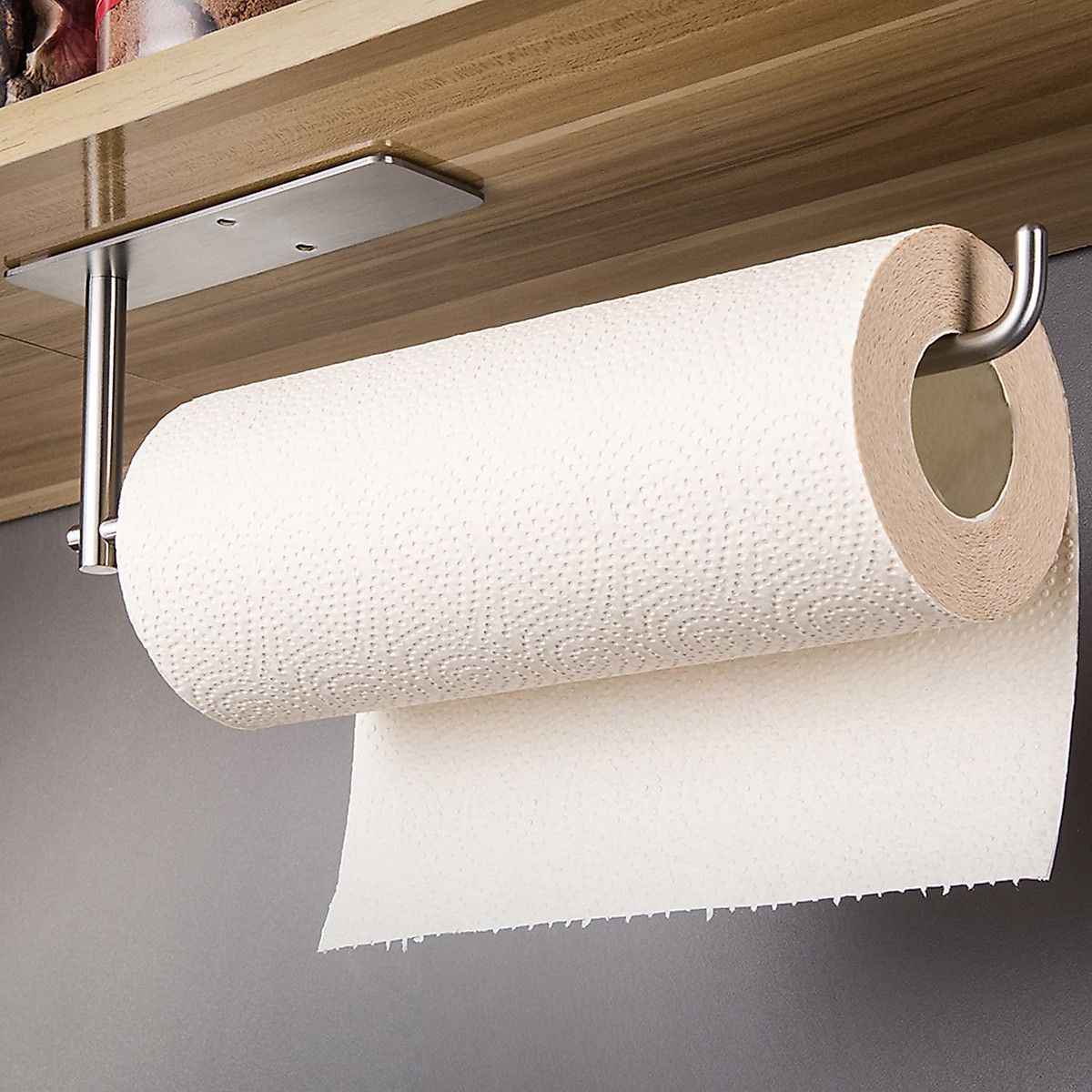 SUNTECH Paper Towel Holder Under Kitchen Cabinet - Self Adhesive Towel Paper Holder Stick on Wall, SUS304 Stainless Steel