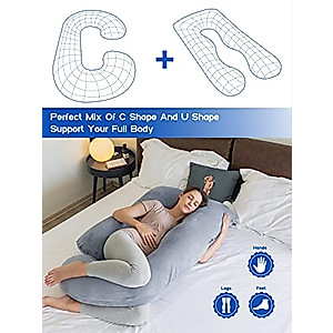 Wndy's Dream Pregnancy Pillow J Shaped Full Body Pillow with Velvet Cover, 60 inches Maternity Pillow for Pregnant Women Back, Legs and Belly Support