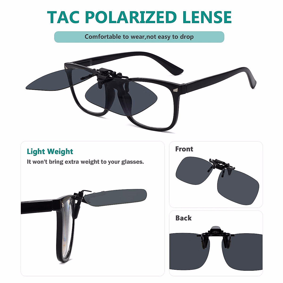 Eyekepper Flip-up Clip-on Sunglasses Polarized 60x43 MM 4-Pack Metal Glasses Clip