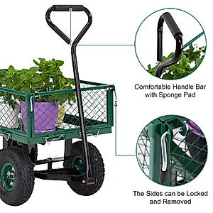 Wagon Cart Heavy Duty Garden cart with Wheels Utility Yard Wagon with Removable Sides with a Capacity of 650 lb, Green