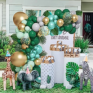 Amandir 151Pcs Jungle Safari Balloon Garland Kit, Metallic Green Gold Tropical Balloons Arch Artificial Palm Leaves for Animal Dinosaur Two Wild One Birthday Baby Shower Decoration Boys Party Supplies