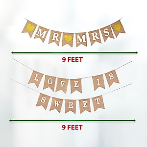 Love is Sweet Sign Banner – Mr and Mrs Burlap Banner Sign Rustic Decoration for Wedding Party Table Photobooth Props Home Wall by Mandala Crafts