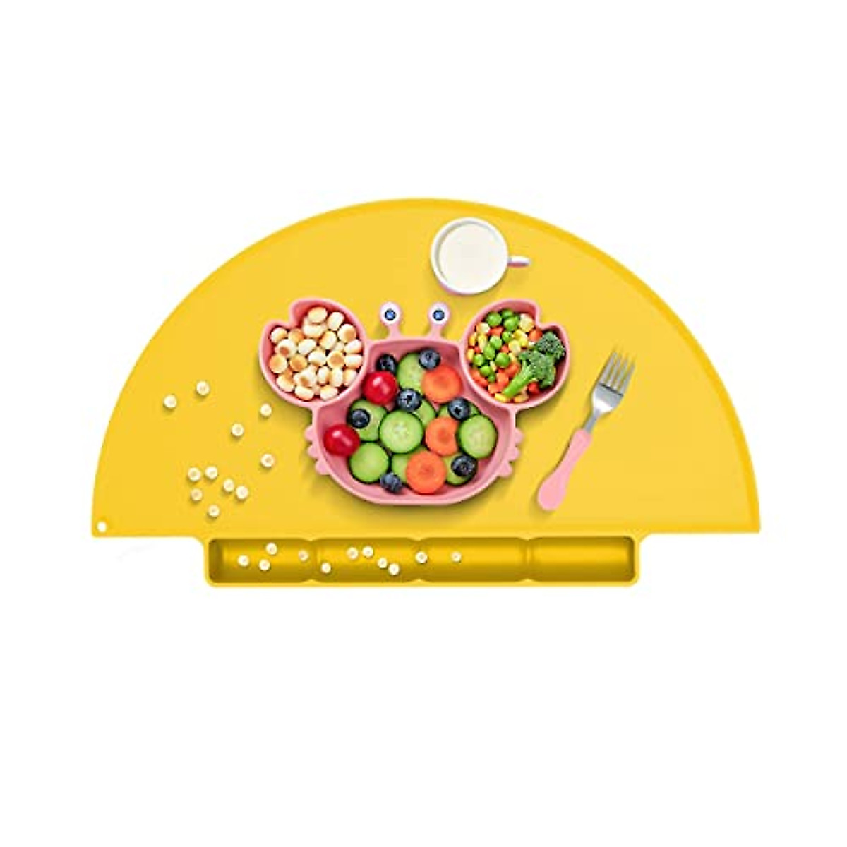 Food Catching Baby Placemat with Suction, Kids Portable Placemats for Dining Table, Premium Silicone toddler baby eating mat, Dishwasher Safe, Easy to Storage and Carry (Yellow)