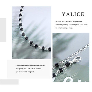 Yalice Beaded Choker Necklace Dainty Opal Birthstone Chokers Necklaces Jewelry for Women (Silver-Black-1)