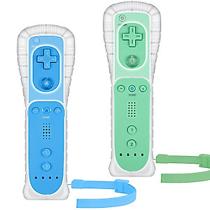 Yosikr Wii Controller 2 Pack, Wii Remote Controller with Silicone Case and Wrist Strap Compatible for Wii/Wii U (Blue and Green)