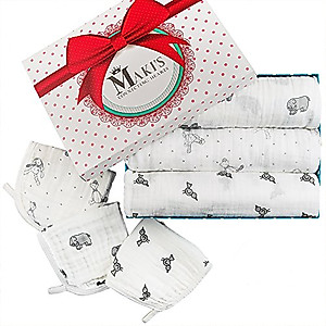 Maki's Connecting Hearts Baby Muslin Swaddle Blankets 3 + 3 Pk Large100% Cotton Newborn Receiving Blanket
