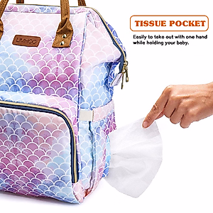 Mermaid Diaper Bag Backpack, Waterproof Baby Care Bag, Women Travel Baby Nappy Changing Bag