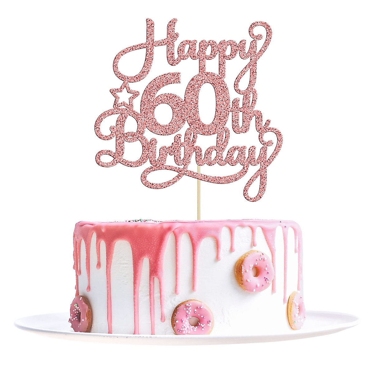 1 Pack Happy 60th Birthday Cake Topper Rose Gold Glitter 60 & Fabulous Cheers to 60 Years Old 60th Birthday Cake Pick for Celebrating 60th Birthday Anniversary Party Cake Decorations Supplies