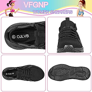 VFGNP Running Shoes Womens, Sneakers for Women, Slip On Walking Tennis Shoe Black 8