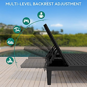 YITAHOME Pool Lounge Chairs Set, 2-in-1 Outdoor Chaise Lounge W/5-Position Backrest & 530lbs Weight Capacity, Sun Loungers for Garden Poolside Patio (Black)
