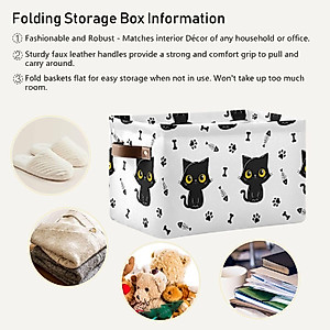 Halloween Black Cat Bone Storage Basket Bins Foldable Laundry Hamper Toy Storage Bins Box Organizer for Living Room Clothes Nursery Closet Shelf Playroom,1 pcs