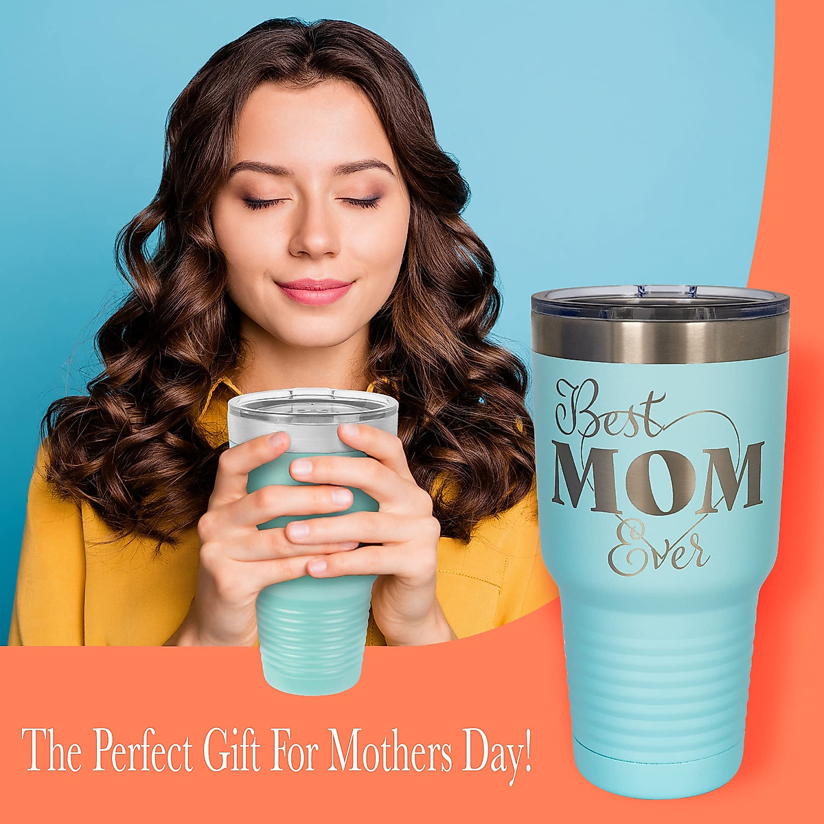 JennyGems Mom Gifts, Gift for Mom, Laser Engraved Mom Tumbler with Slide Lid 30oz, Teal