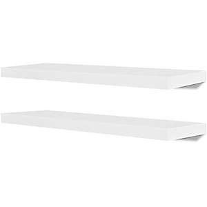 Festnight Set of 2 Floating Wall Display Shelves MDF Collectables DVD Storage Wall Mounted Shelf Bookshelf for Living Room Home Office Decor Furniture White (32" x 8" x 1.5")