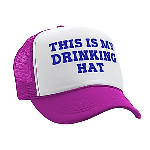 This is my DRINKING HAT - drunk party college - Vintage Retro Style Trucker Cap Hat (Neon Pink)