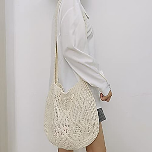 Crochet Tote Bag for Women Knitted Shoulder Bags Aesthetic Crocheted Bags Purse Fairy Grunge Hobo Bag Crochet Crossbody Bag