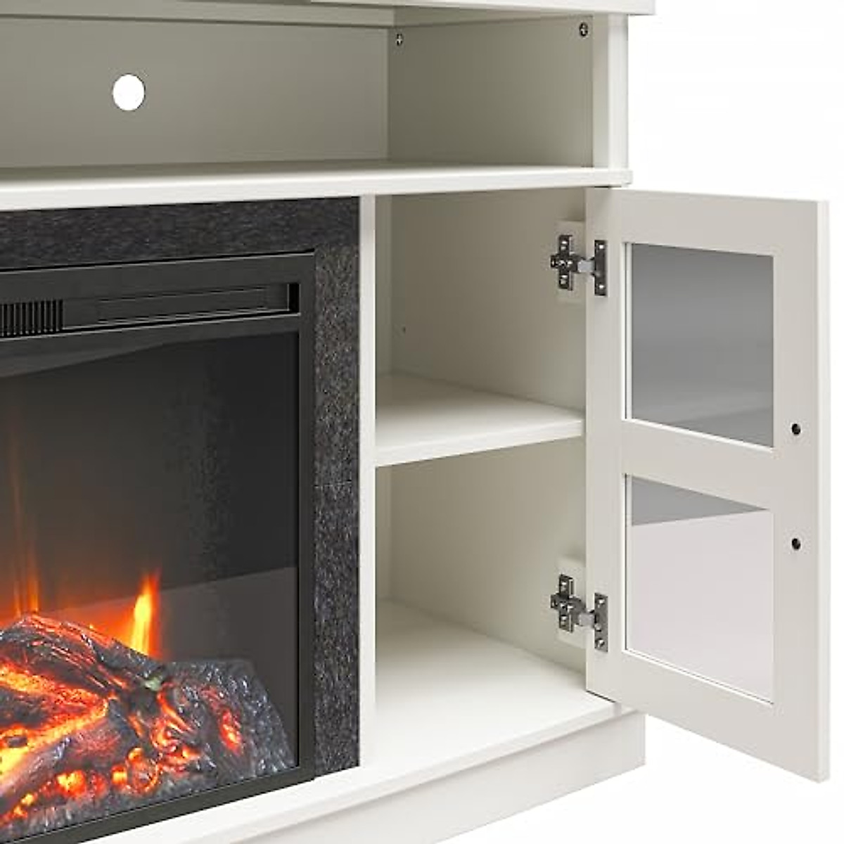 Ameriwood Home Barrow Creek Fireplace Console with Glass Doors, TVs up to 60", White