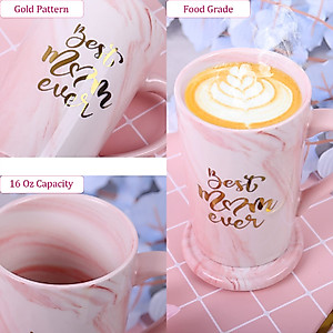 OurHonor Gifts for Mom, Best Mom Ever Coffee Mugs, Gift for Women 16 Oz Marble Pink Ceramic Novelty Tea Cup with Delicate Box for Mother's Day Chrismas