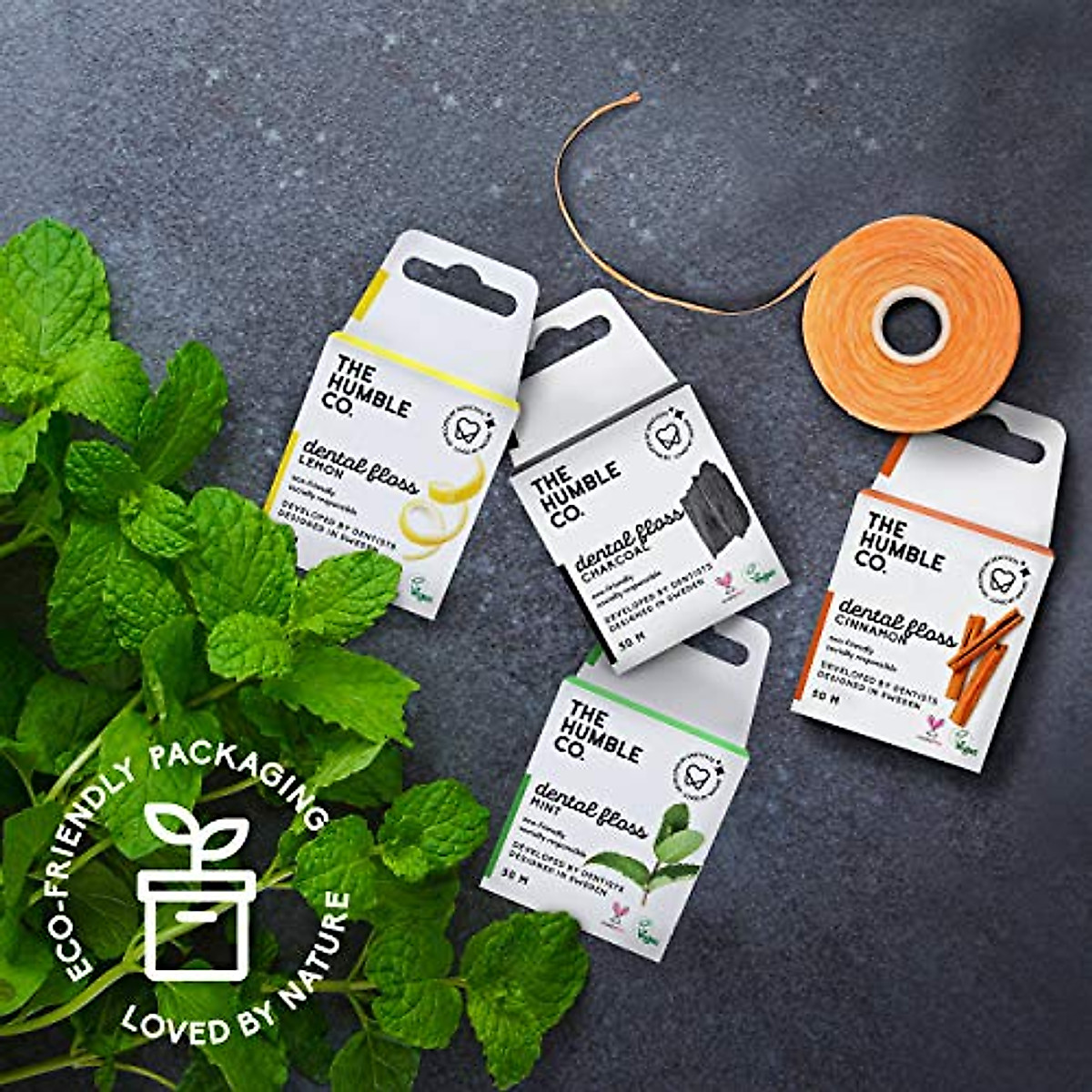 The Humble Co. Dental Floss (4pack) - Vegan, Waxed Dental Floss with Xylitol, 55 Yards of Adult and Kids Floss for Gum Care and Dental Care (Lemon)