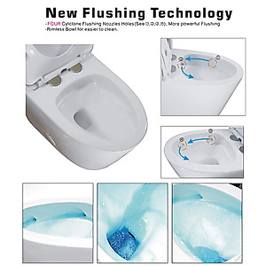 WinZo WZ5081 Elongated One Piece Toilet Low Profile, High Efficiency Side Flush 1.28 GPF with Soft Close Seat White
