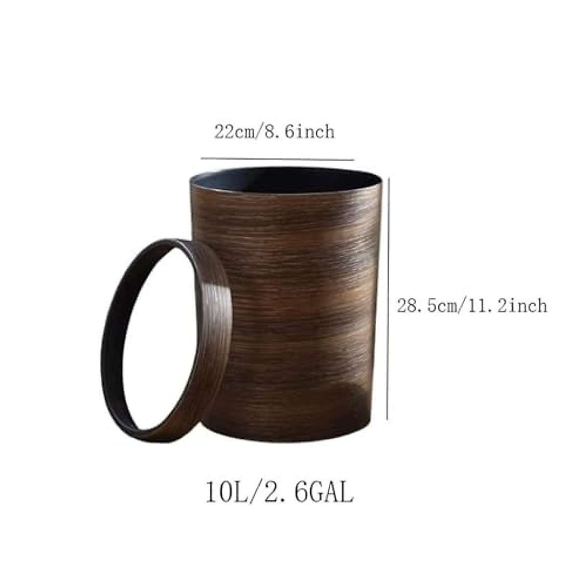PIPONS Garbage Bin for Bathroom Retro Pressing Ring Plastic Trash Can Mimetic Wood Grain Garbage Bin for Kitchen Household Office Trash Can Wastebasket (Color : 10l/2.5gal)