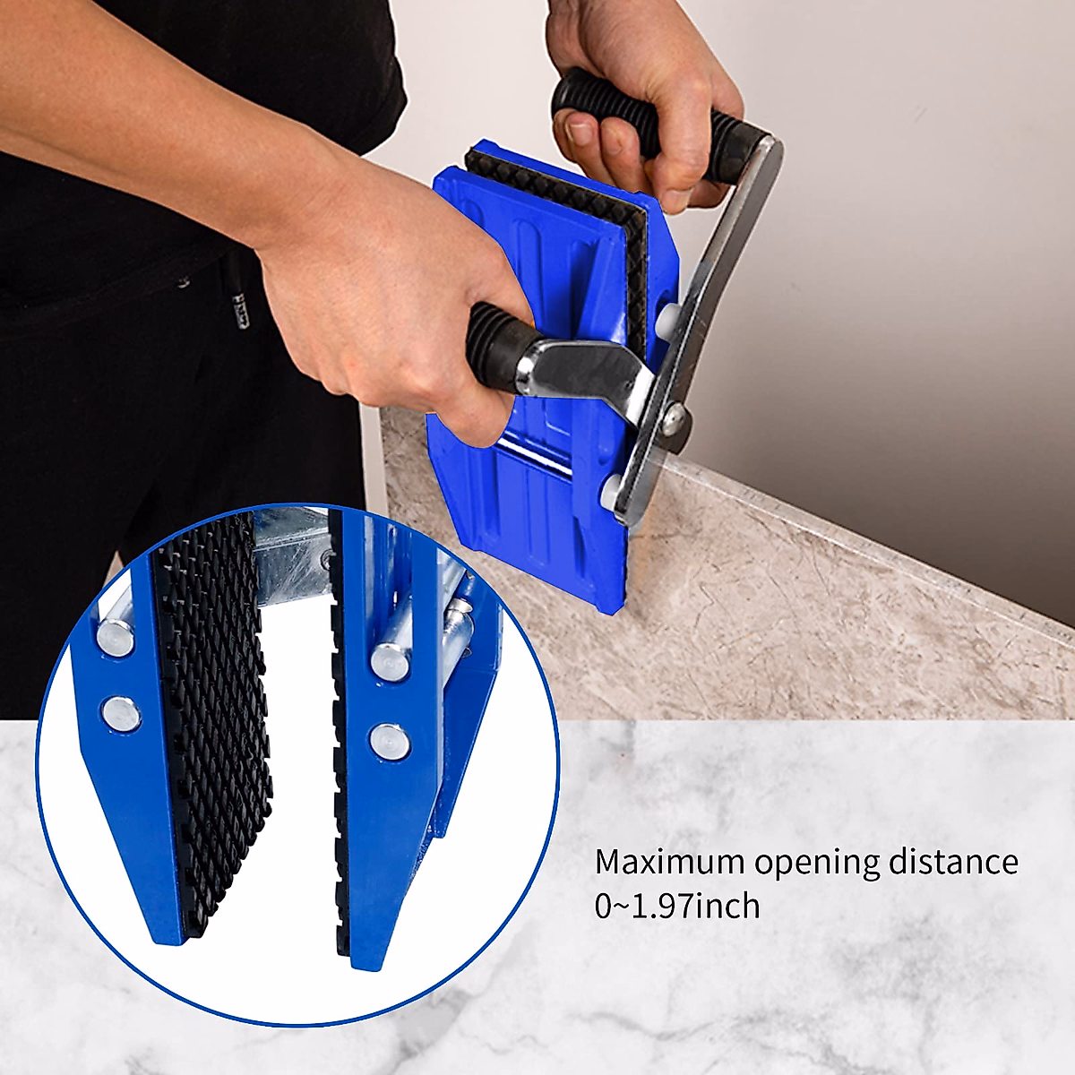 TIEKJOT 2 Pack Granite Carrying Clamps Double Handed Stone Carry Clamp Heavy Duty with Rubber-lined（0-2.36in) 660lbs Lifting Tools Panel Carriers for Glass Quartz Slabs Mable