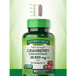 Cranberry Concentrate Capsules 30,000mg | Plus Vitamin C | Non-GMO & Gluten Free Supplement | Triple Strength Support Pills | by Nature's Truth