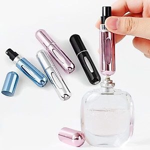 BeautyChen 6 Pack 5ml Refillable Perfume Atomizer Spray Bottle Portable Mini Empty Easy to Fill Scent Aftershave Pump Case Travel Outgoing Purse Multicolor