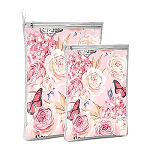Xigua 2 Pack Rose Butterfly Mesh Laundry Bags Zipper Travel Washing Bag Storage Organizer for Clothes, Sock, Lingerie, Bra and Underwear