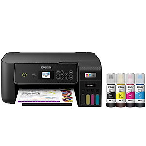 Epson EcoTank ET-2800 All-in-One Wireless Inkjet Color Printer, Print&Copy&Scan, 1200x2400 dpi, 1.44" Color LCD Display, Cartridge-Free, Photo Printing, Wi-Fi, Black, with Lanbertent Printer Cable