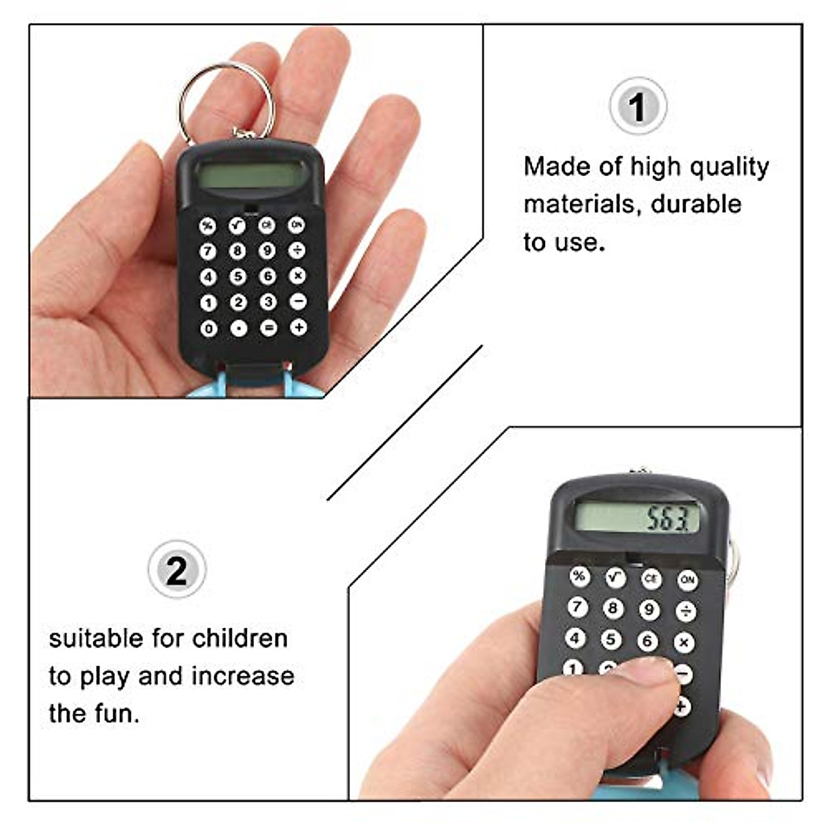 TOYANDONA 2pcs Mini Calculator Keychain Portable Cute Cartoon Calculator Electronic Pocket Calculator with Key Ring for Children Students School Supplies Key Decor (Black)