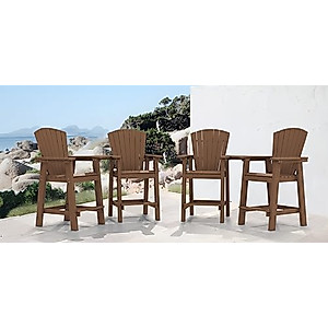 KINGYES Embossed Balcony Chair, Tall Adirondack Chair Set of 2 Outdoor Adirondack Barstools with Connecting Tray, High Airondack Chair with Wood Grain, Brown