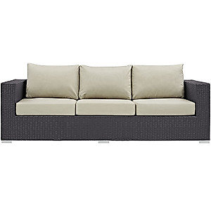 Modway Convene Wicker Rattan Outdoor Patio Sofa in Espresso Beige