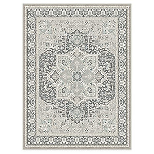 RUGGABLE x Hendesi Heriz Washable 9x12 Large Area Rug, Abalone, Premium Vintage Rugs for Living Room, Bedroom, Kitchen, Office, Classroom with Gripper Non Slip Pad