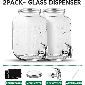 2 Pack Drink Dispenser Beverage Dispenser with Spigot Each 1 Gallon Glass Drink Dispensers for Parties Lemonade Sangria Dispenser Mason Jar Drink Dispensers with Chalkboards