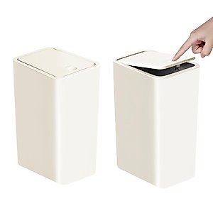 TIPGO Bathroom Trash Can with Lid, 10 Liter/ 2.6 Gallon Slim Garbage Can, Small Trash Bin Waste Basket with Pop-Up Lid for Kitchen, Bedroom, Living Room, Office (2 Pack, White)
