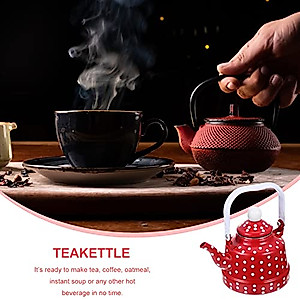 HEMOTON Kettle Stovetop Enameled Teapot Chinese Style Heating Water Kettle with Handle Large Capacity Hot Water Kettle Kitchen Teapot for Stovetop Induction Cooker （ Red ） Red Tea Kettle