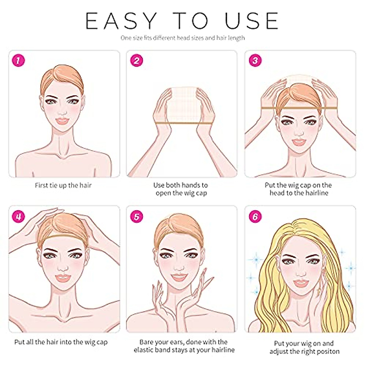 Fandamei 6PCS Wig Cap, 6PCS Black Mesh Wig Cap Net, Closed End Hair Mesh Net, Liner Weaving Caps for Women, Men, Kids, Wig Caps for Halloween, Cosplay