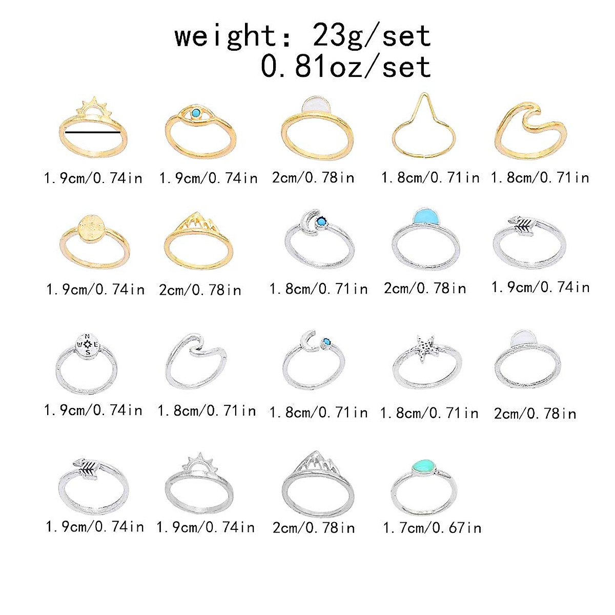FUTIMELY Boho Retro Stackable Rings Sets for Teens Girls Women Rhinestone Knuckle Joint Finger Kunckle Nail Ring Sets (A：19PC)
