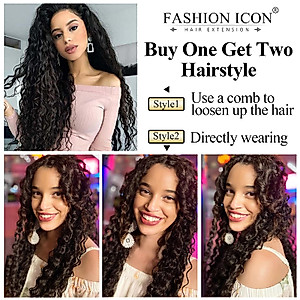 Clip in Hair Extensions Synthetic hair Clip in 140G 7Pcs/Lot Japanese Heat Resistant Fiber Hairpieces Deep Wave/ Body Wave/Straight hair (Deep Wave, Natural Black 1B#)(24 Inch (Pack of 7))