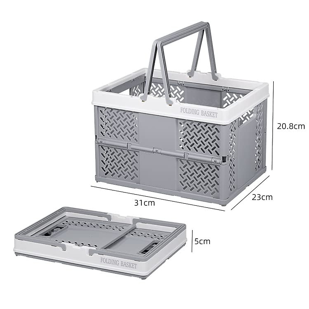 [2-Pack] Plastic Baskets for Shelf Storage Organizing, Durable and Reliable Portable Folding Storage Crate, Ideal for Home Kitchen Classroom and Office Organization, Bathroom Storage