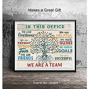 Teamwork Office Wall Art &amp; Decor - Home Office Wall Art - Inspiration Motivational poster - In This Office We Are A Team Saying - Motivational Gift for Boss Manager - Positive Inspirational Quote 8x10
