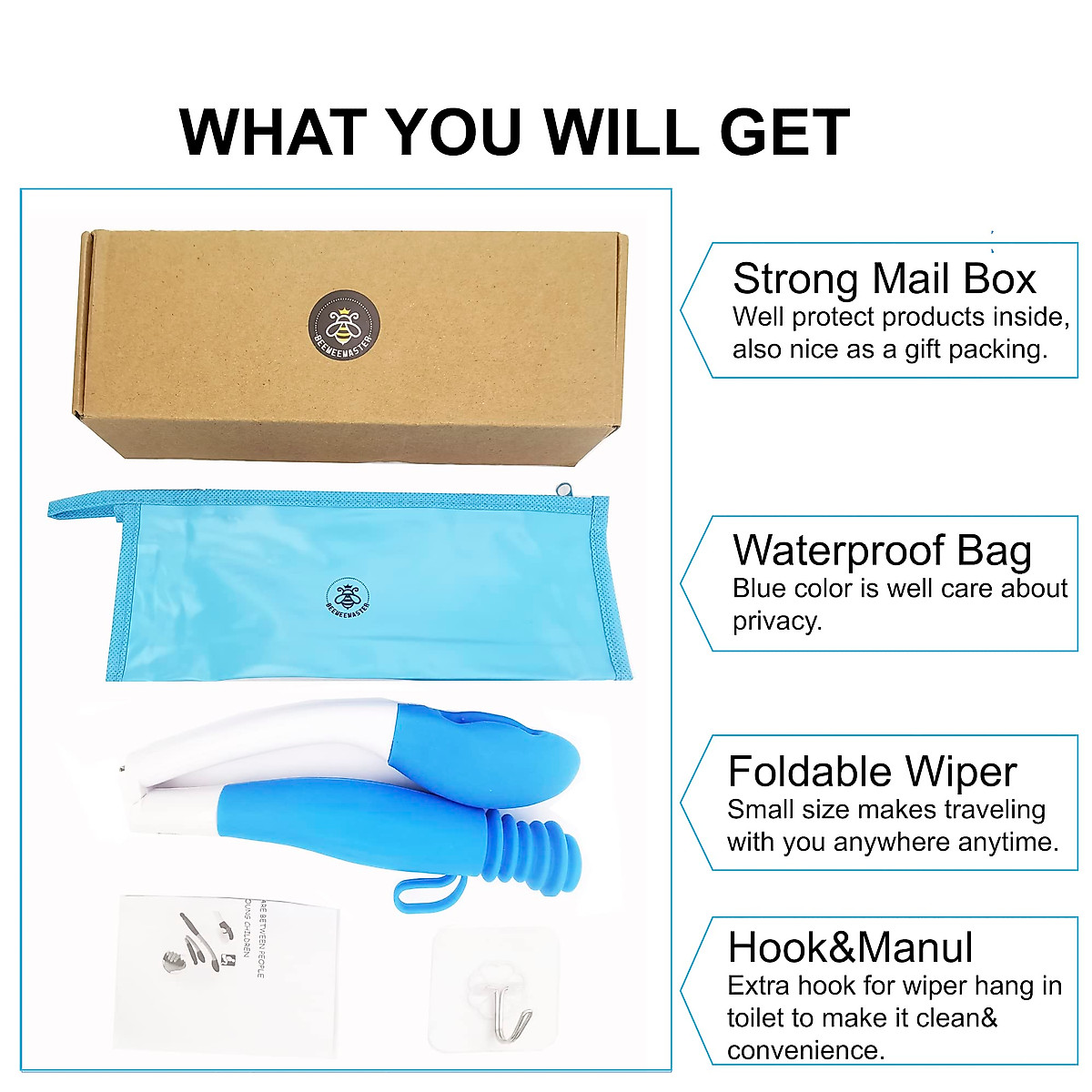 BEEMEEMASTER Foldable Long Reach Comfort Wiper for Toilet Paper, Toilet Tissue Aid Butt Wiper Holder for Disabled/Bariatric Surgery,Wiper with Hook