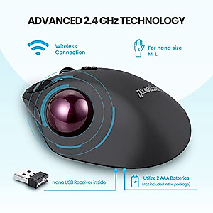 Perixx11568 Perimice-717 Wireless Trackball Mouse, Build-in 1.34 Inch Trackball with Pointing Feature, 5 Programmable Buttons, 2 DPI Level, Black