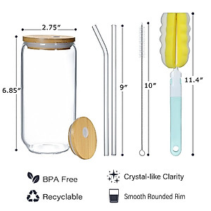 Flhivsa Drinking transparent cup 4pcs Set-20oz water Cups Tumbler Cup With Bamboo Lids and Straw (20oz Glass Clear Bamboo Lid 6 Pack)