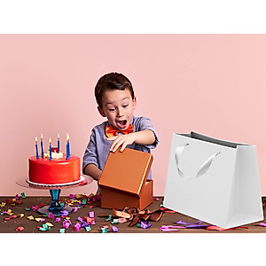 20 Pcs White Kraft Paper Gift Bags 10.6 x 8.2 x 3.1 Inch Gift Bags Bulk with Handles for Retail Bag, Party Favor Bag, Birthday Gift Bag, Merchandise Boutique Retail Bags